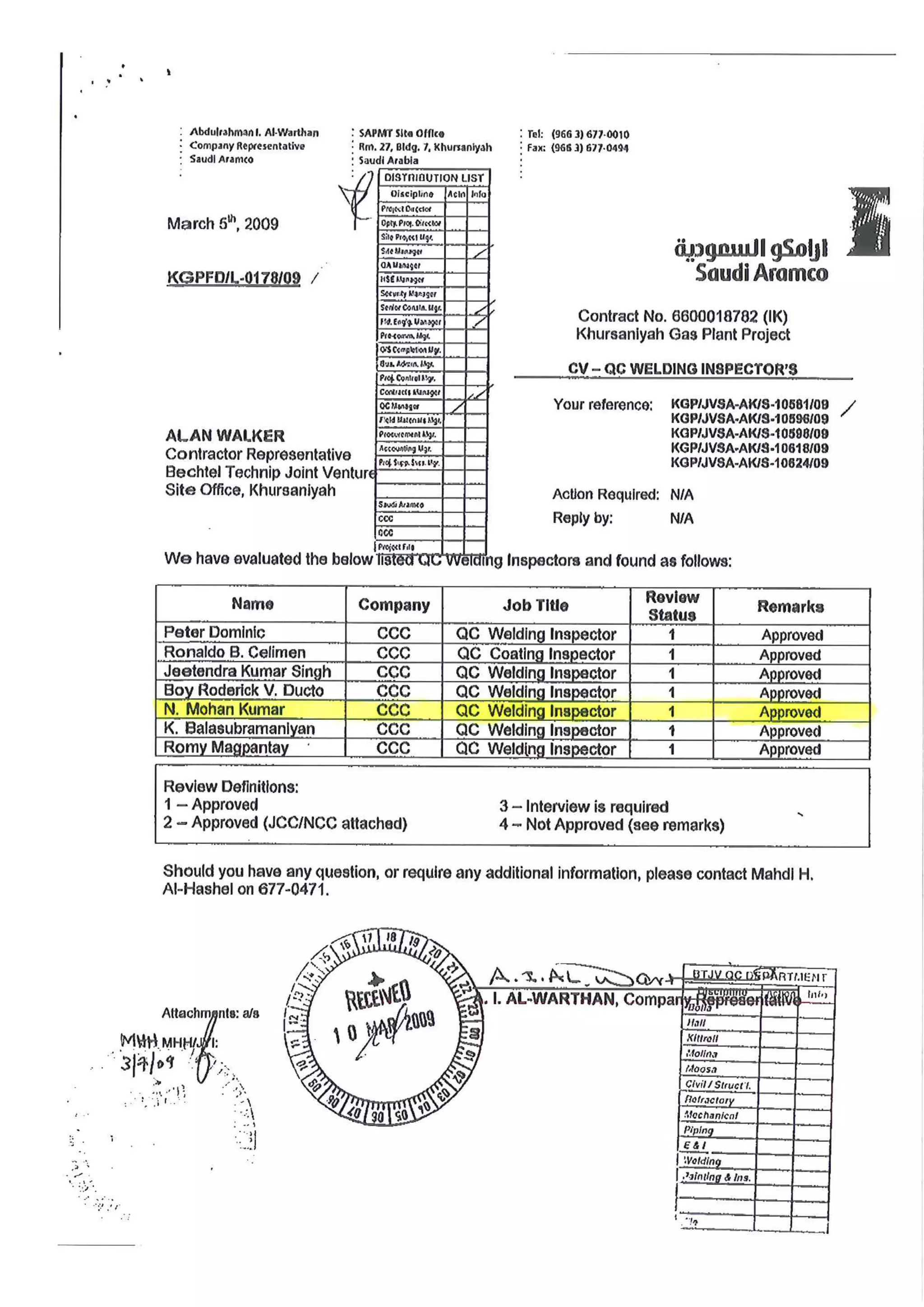 SAUDI Aramco SAP Approved Letter | PDF