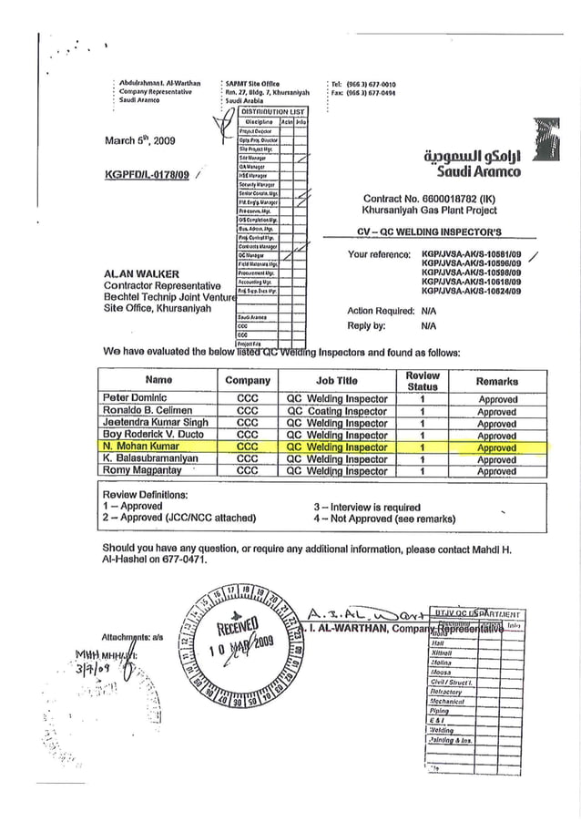 SAUDI Aramco SAP Approved Letter | PDF