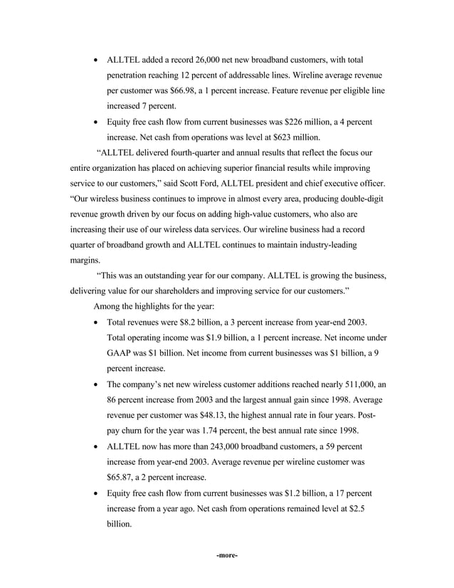 alltel 4Q04_EarningsRelease | PDF