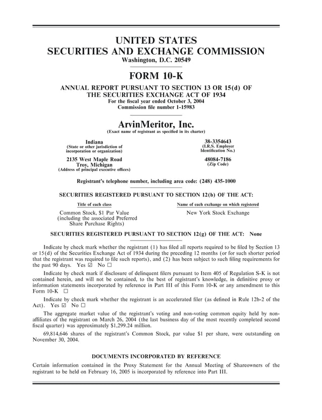 Arvinmeritor 2004 Annual Report | PDF