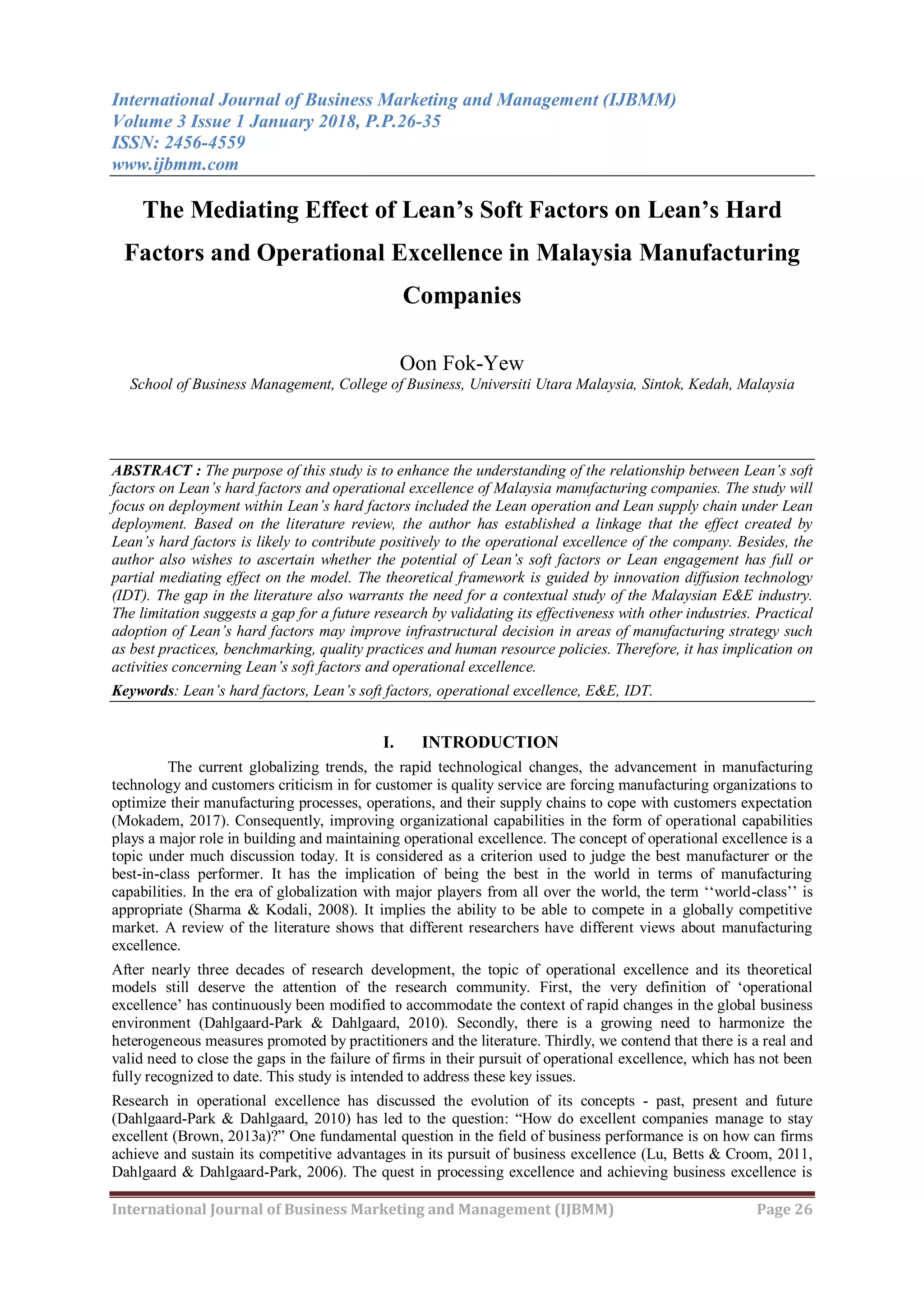 The Mediating Effect of Lean’s Soft Factors on Lean’s Hard Factors and ...