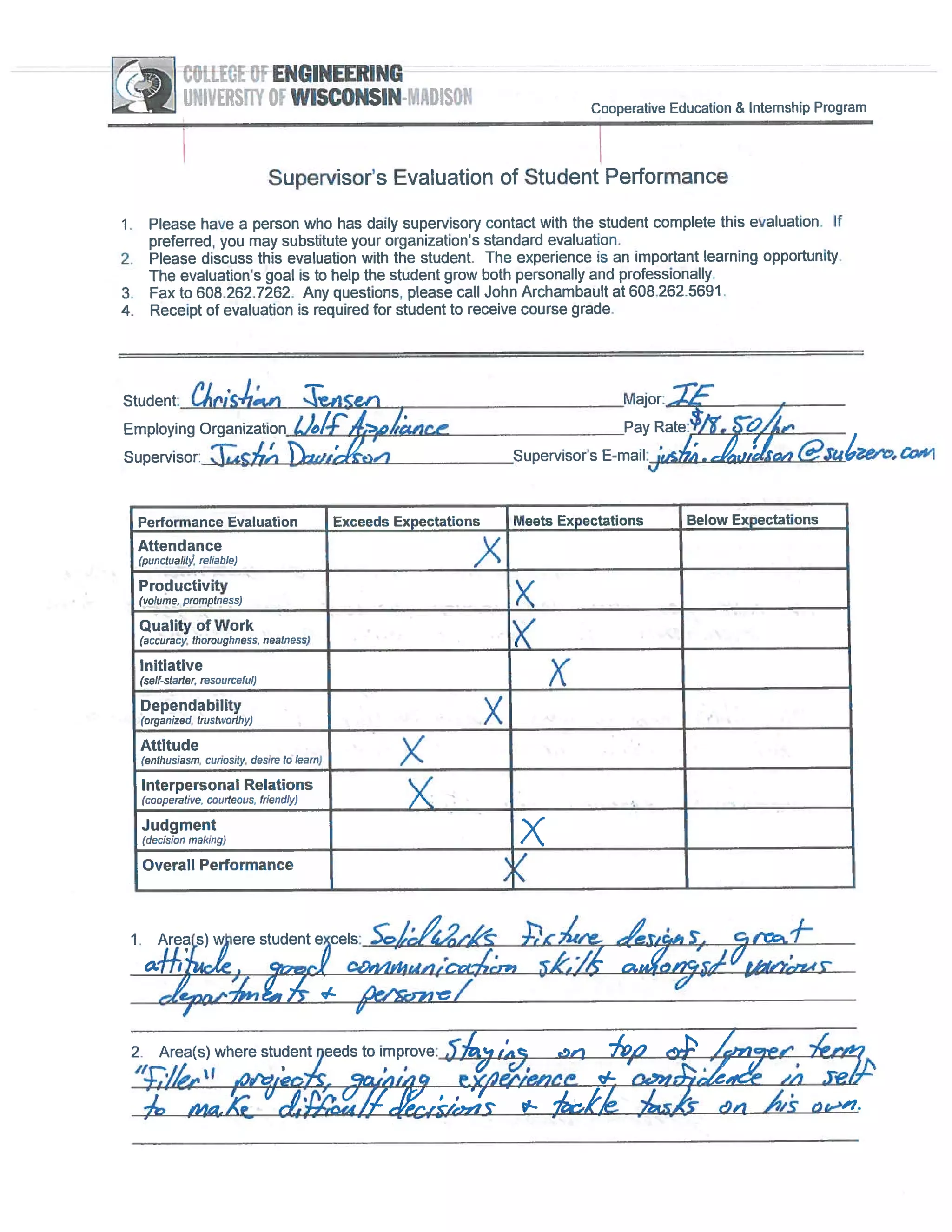 Jensen Christian Supervisor Evaluation | PDF