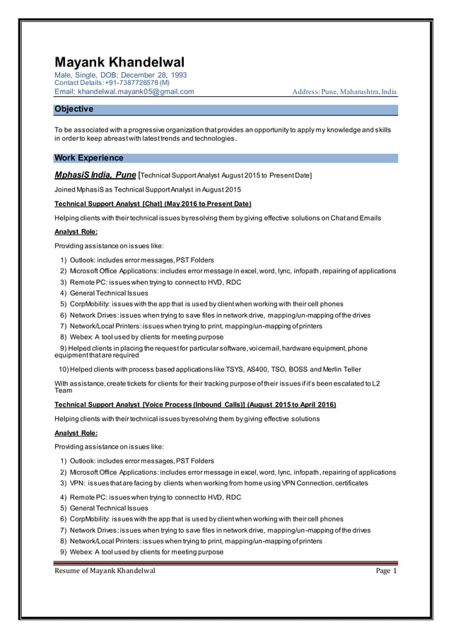 mayank_khandelwal1_resume | DOCX | IT and Internet Support | Internet