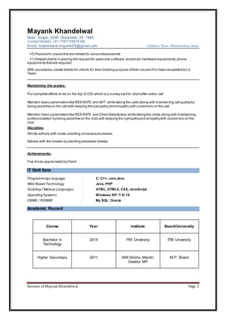 mayank_khandelwal1_resume | DOCX | IT and Internet Support | Internet