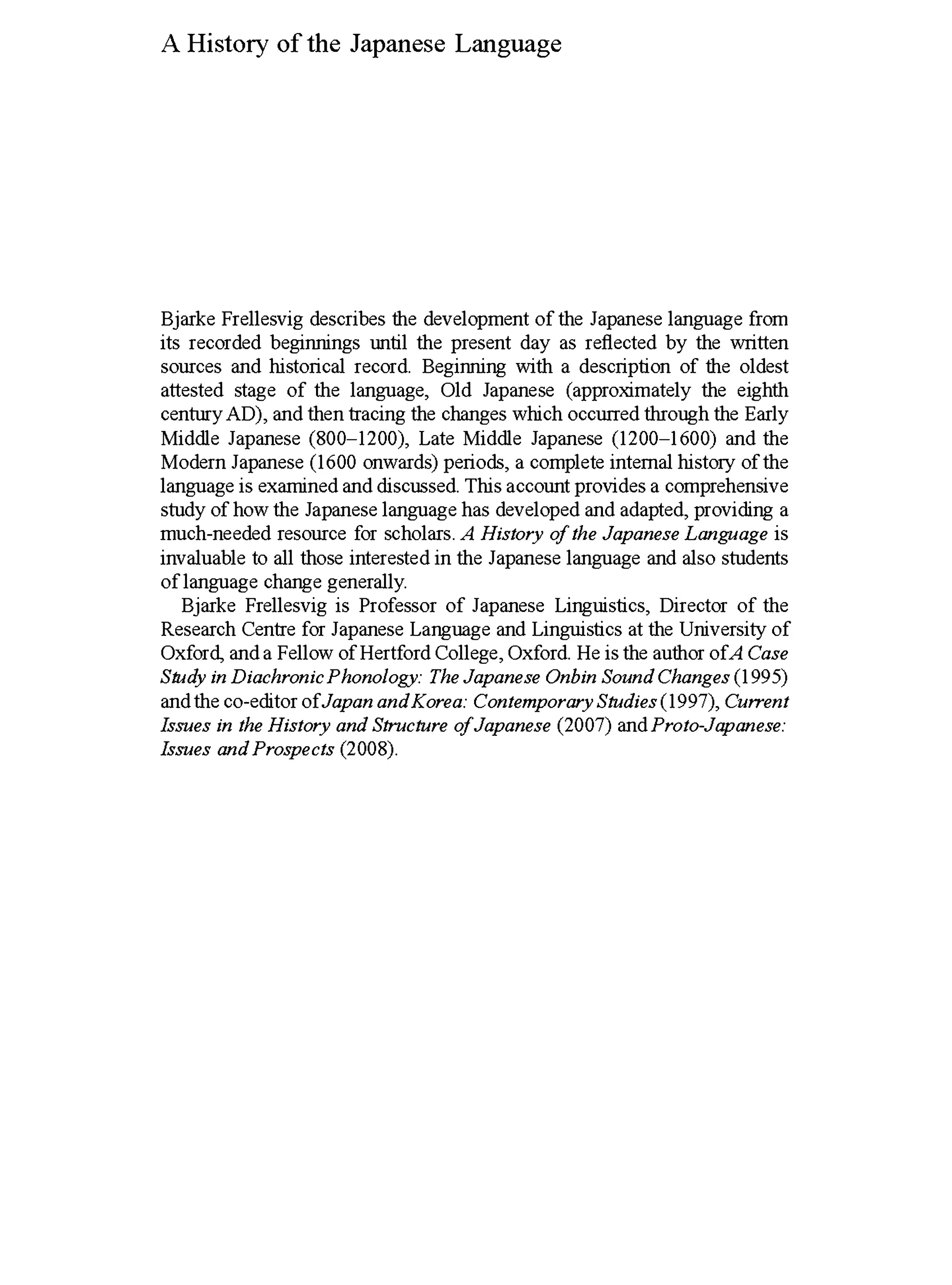 A History Of The Japanese Language Bjarke Frellesvig | PDF