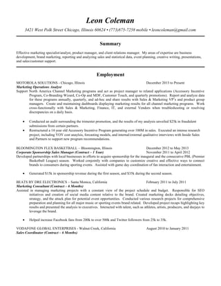Leon Coleman Resume 2016 | DOC | Sales | Business