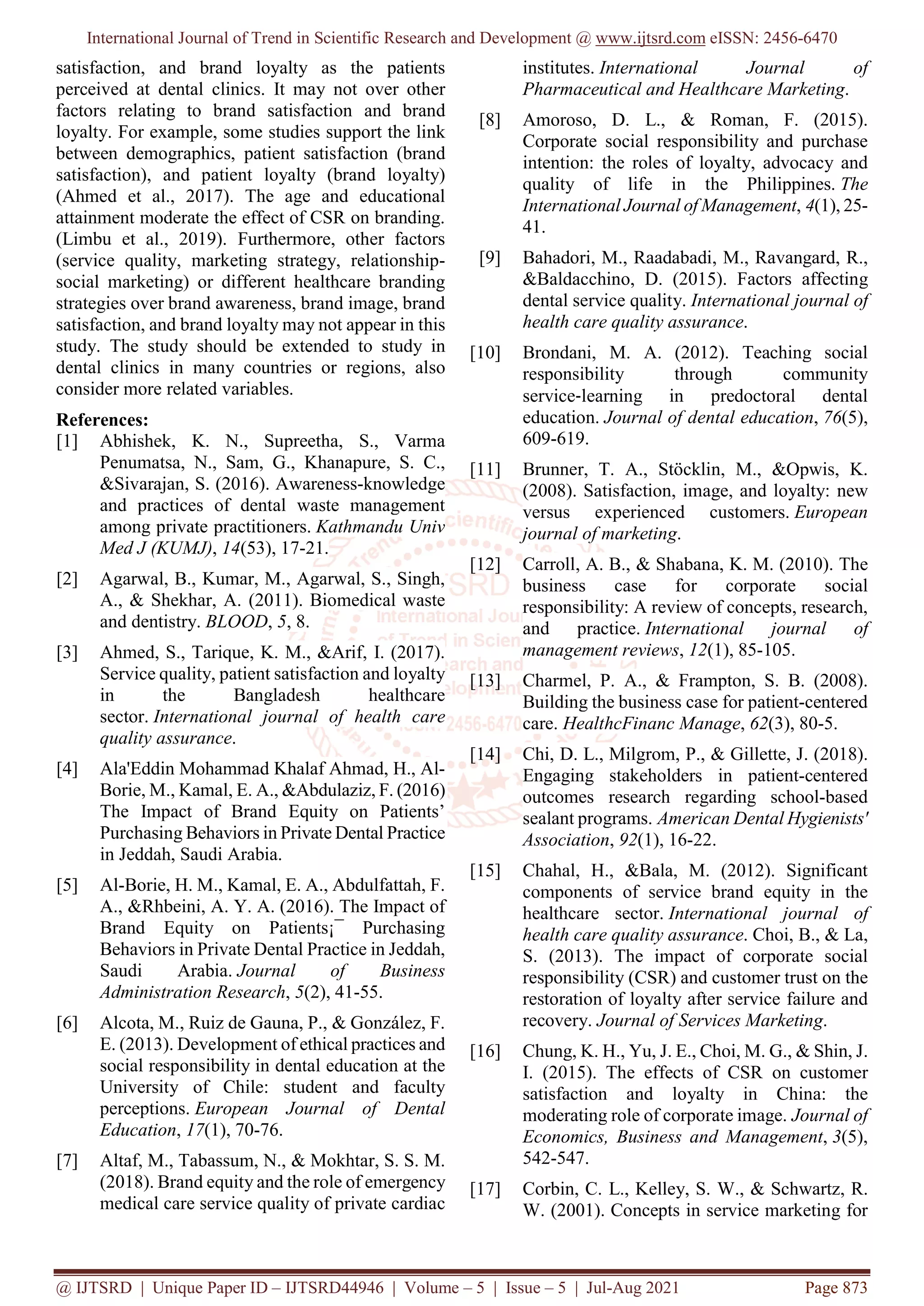 A Review Article Branding Dental Clinic through Corporate Social Responsibility CSR | PDF