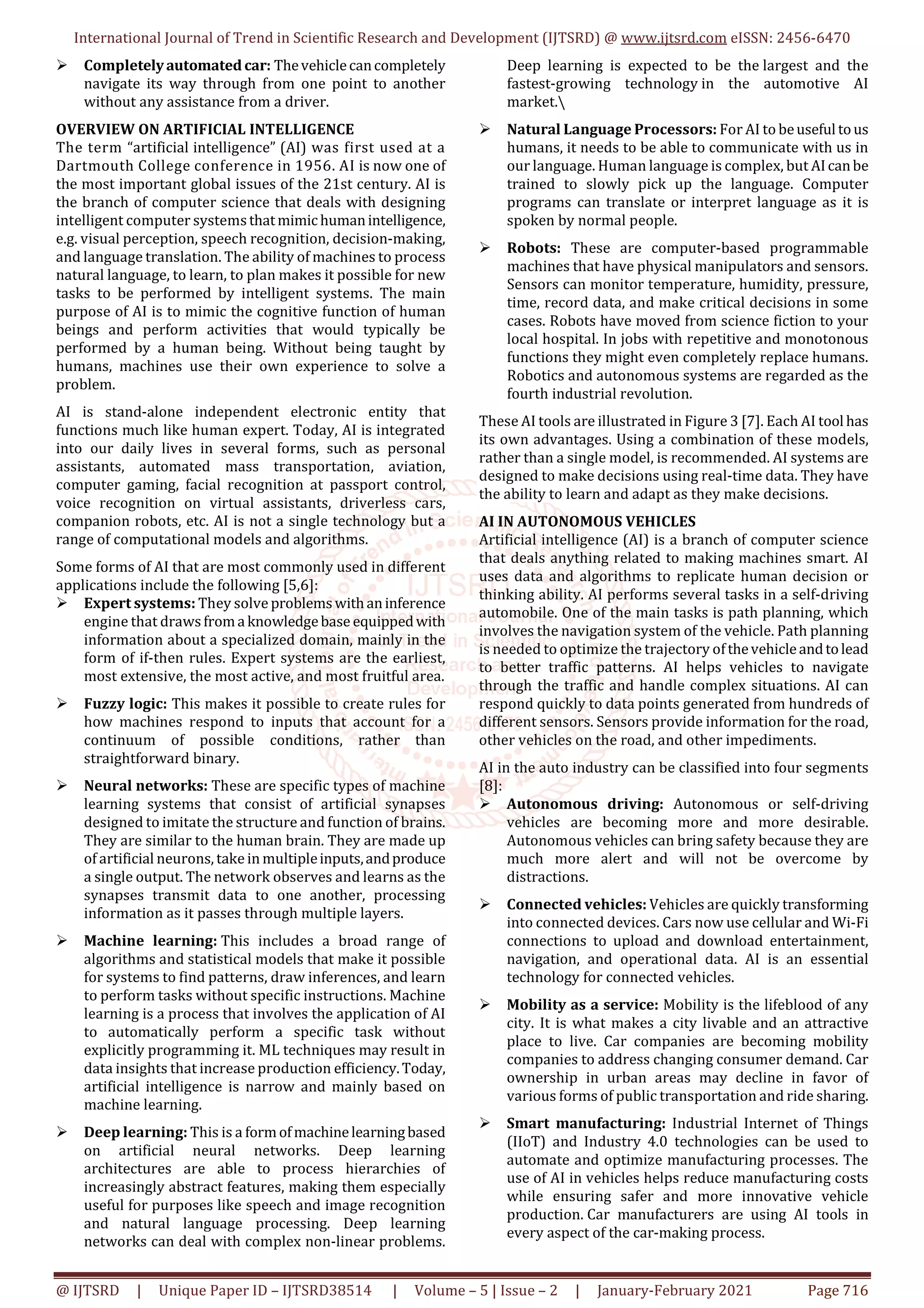 Artificial Intelligence in Autonomous Vehicles | PDF