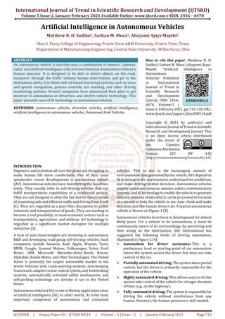 Artificial Intelligence in Autonomous Vehicles | PDF