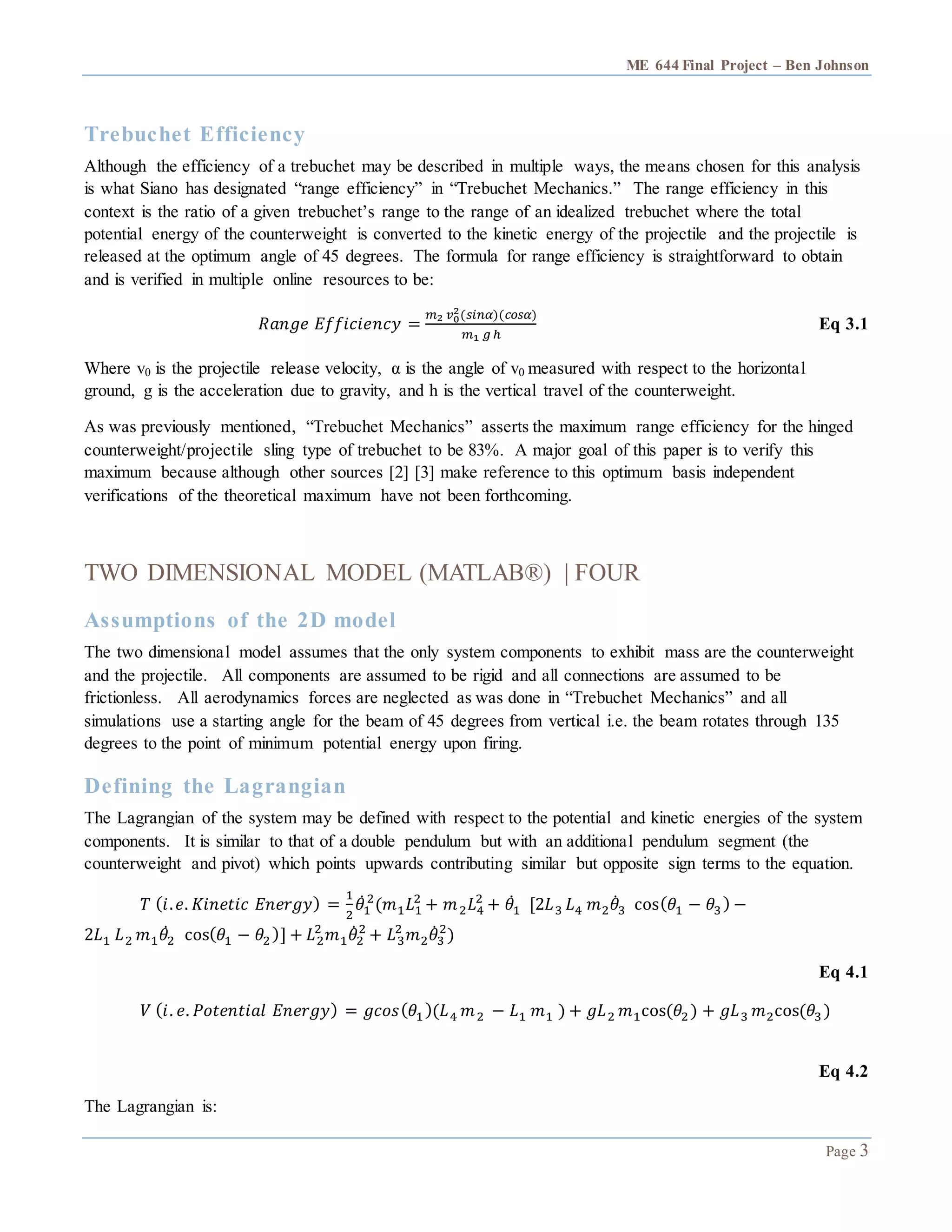 ME 644 Trebuchet Parametric Design Optimization | DOCX