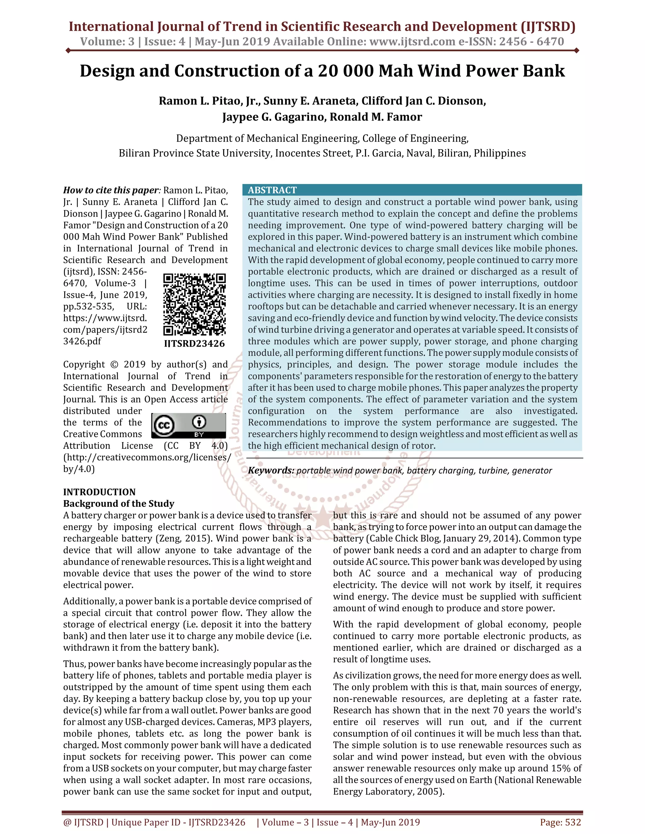 Design and Construction of a 20 000 Mah Wind Power Bank | PDF