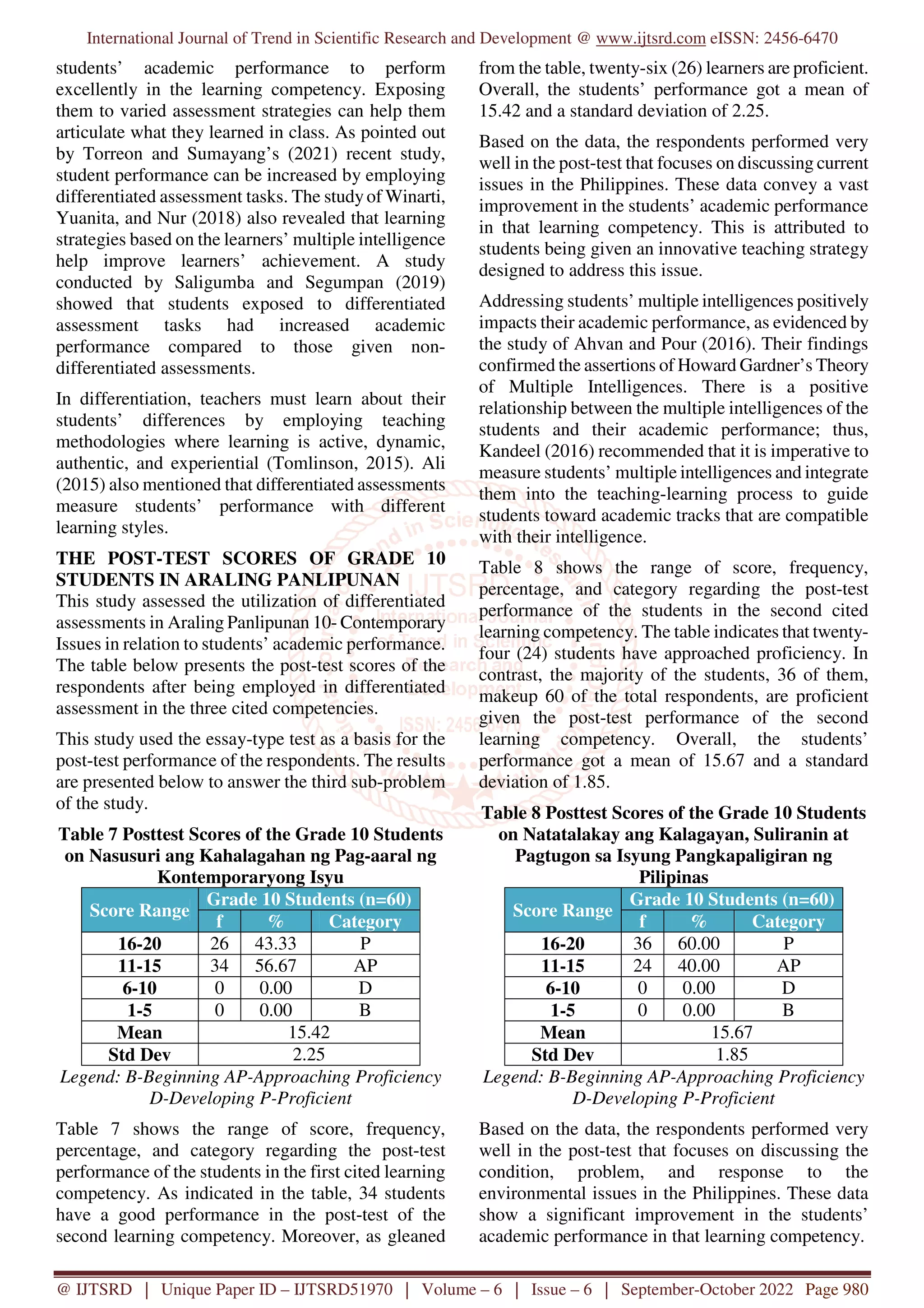 Differentiated Assessment in Araling Panlipunan 10 Enhanced Learning ...
