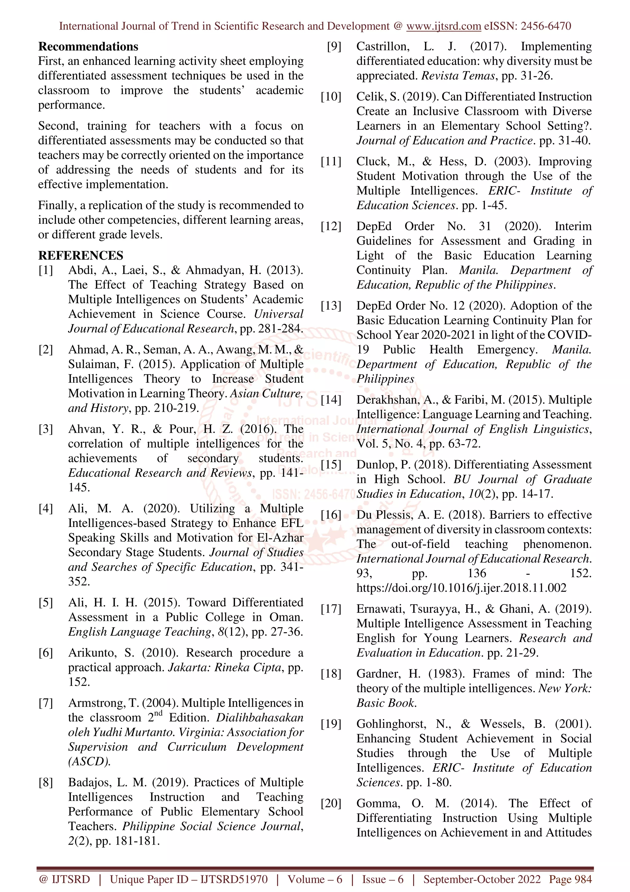 Differentiated Assessment in Araling Panlipunan 10 Enhanced Learning Activities | PDF