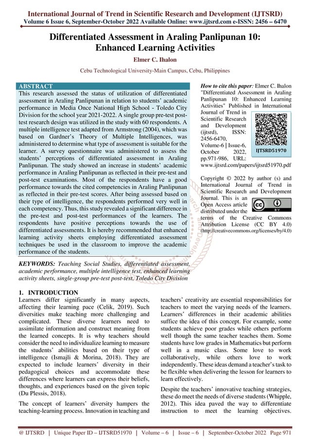 Differentiated Assessment in Araling Panlipunan 10 Enhanced Learning Activities | PDF