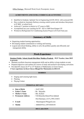 bharatresume2015 | DOC