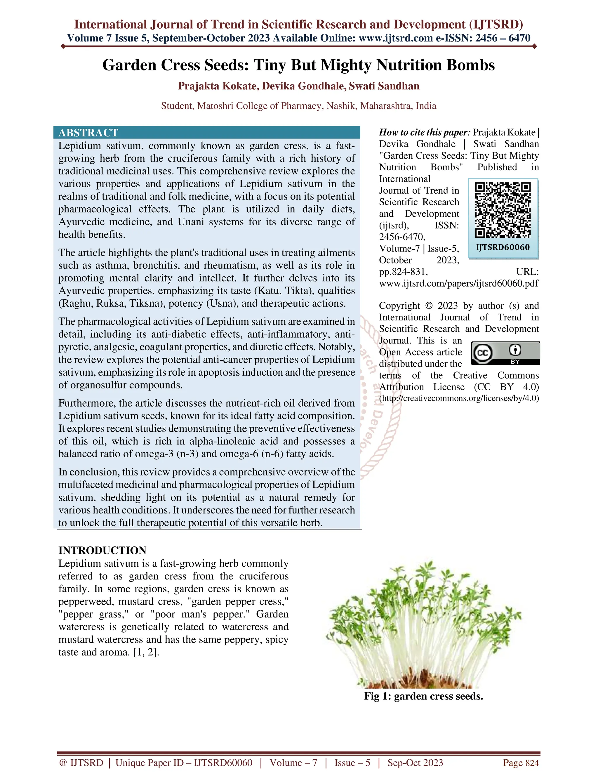 Garden Cress Seeds Tiny But Mighty Nutrition Bombs | PDF