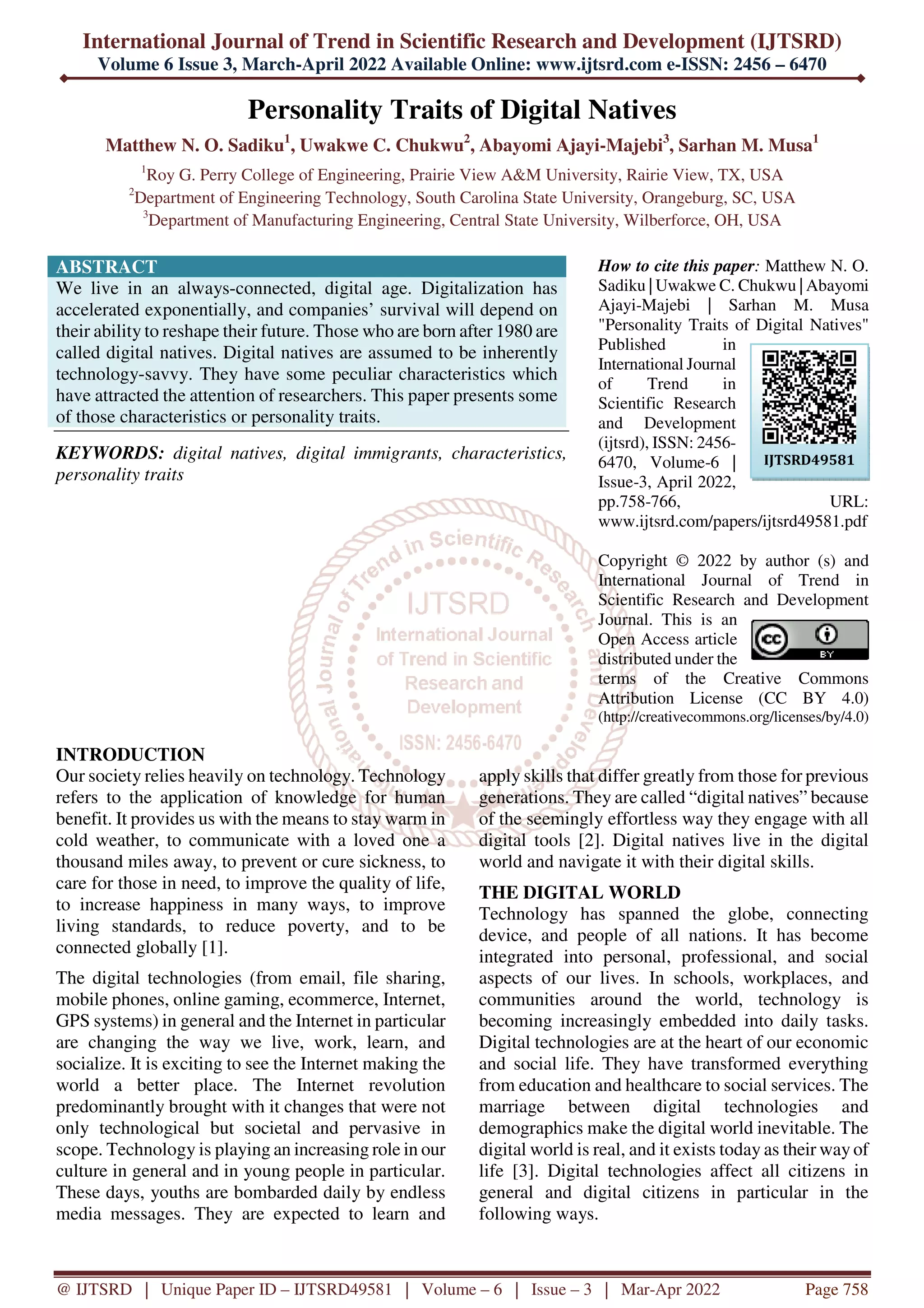 Personality Traits of Digital Natives | PDF