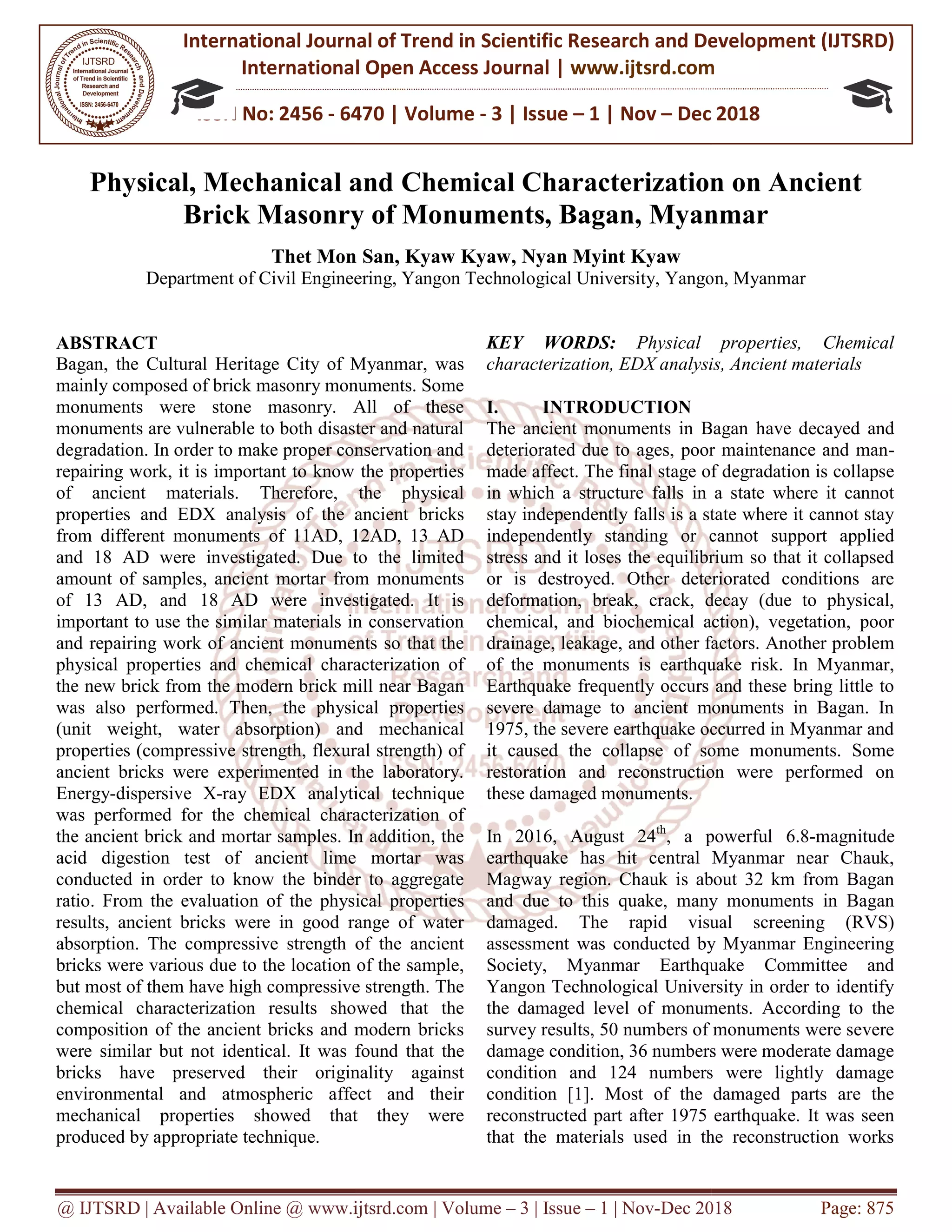 Physical, Mechanical and Chemical Characterization on Ancient Brick ...