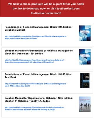 Foundations of Financial Management Block 15th Edition Test Bank | PDF