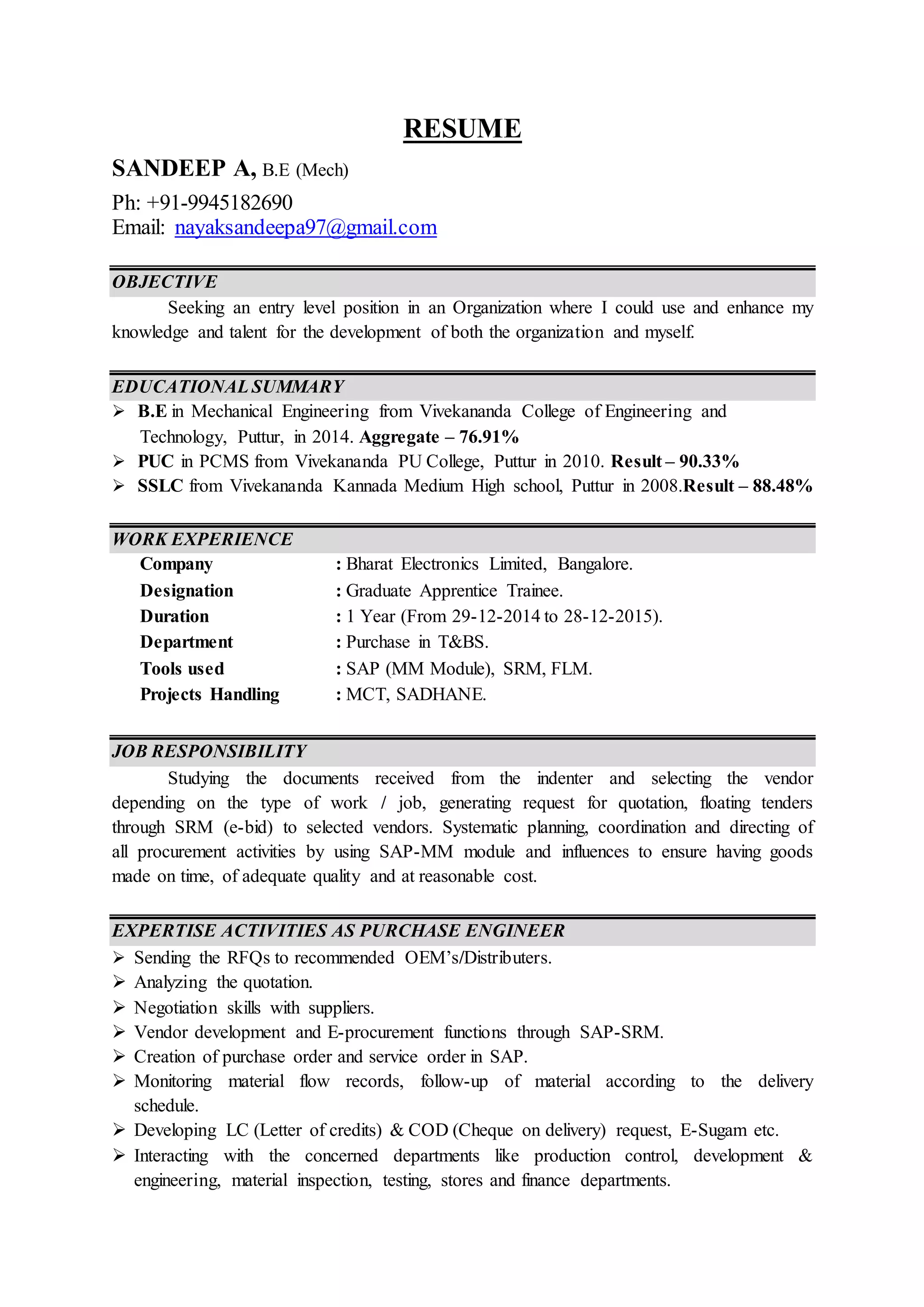 RESUME SANDEEP A | PDF
