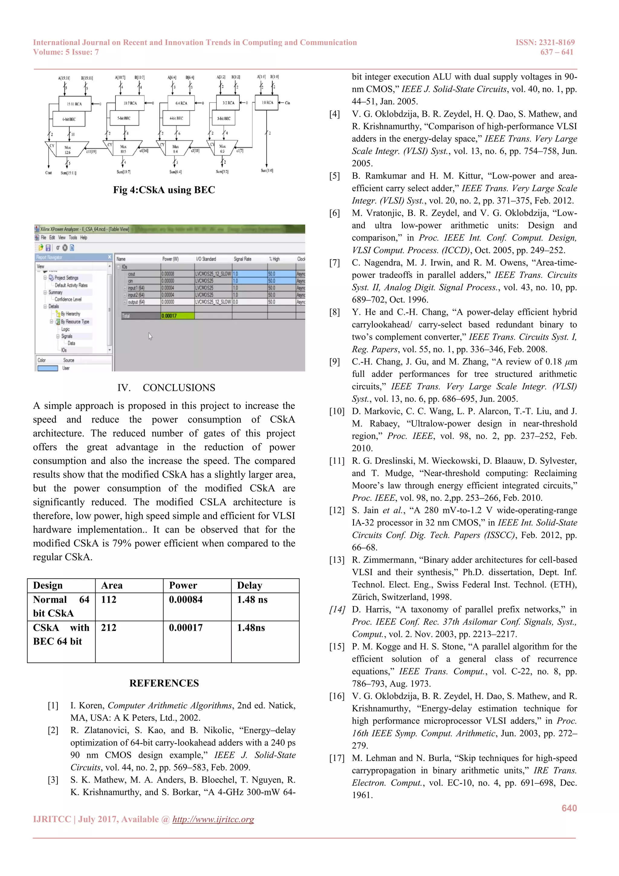 Power Efficient And High Speed Carry Skip Adder Using Binary To Excess