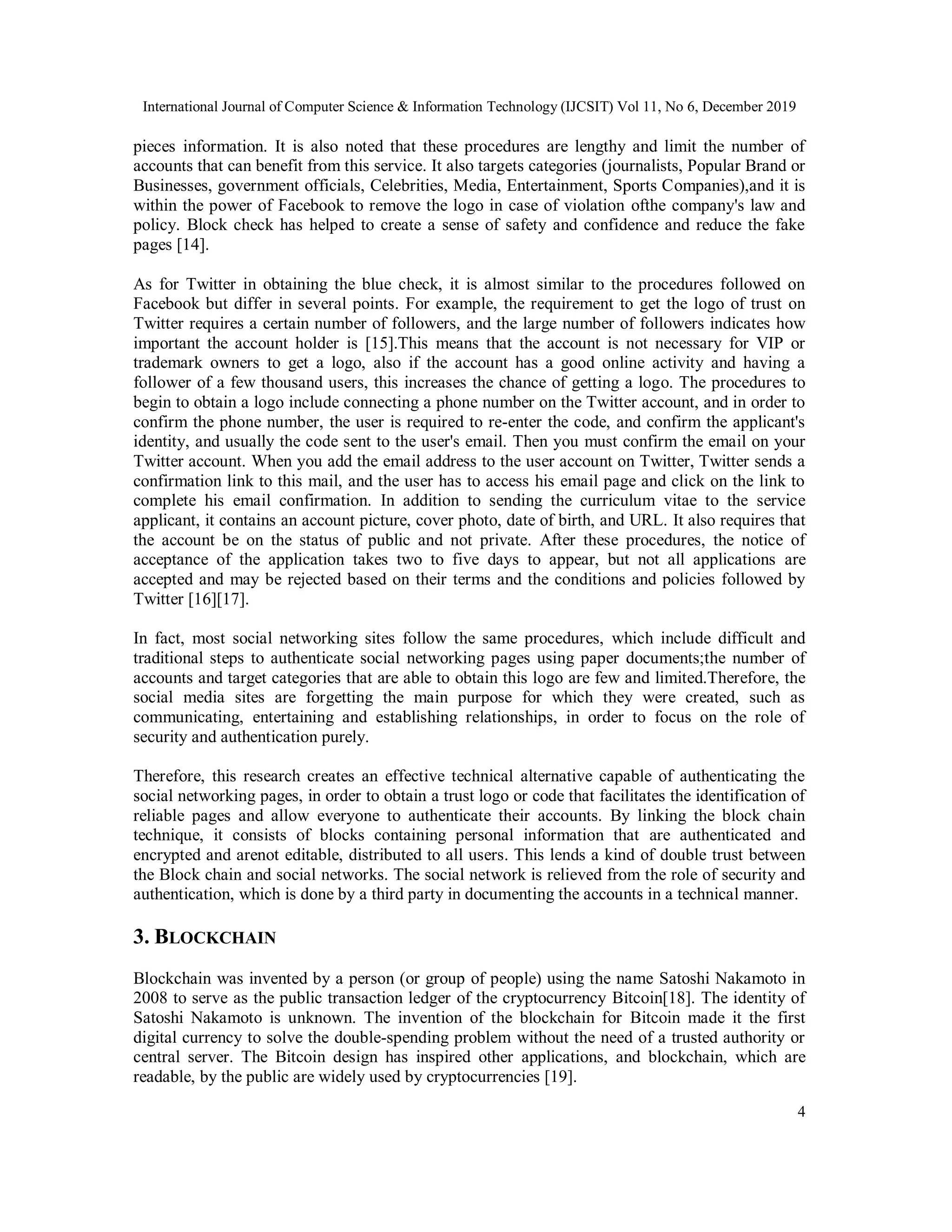 Authentication and Verification of Social Networking Accounts Using Blockchain Technology | PDF