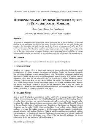 RECOGNIZING AND TRACKING OUTDOOR OBJECTS BY USING ARTOOLKIT MARKERS | PDF
