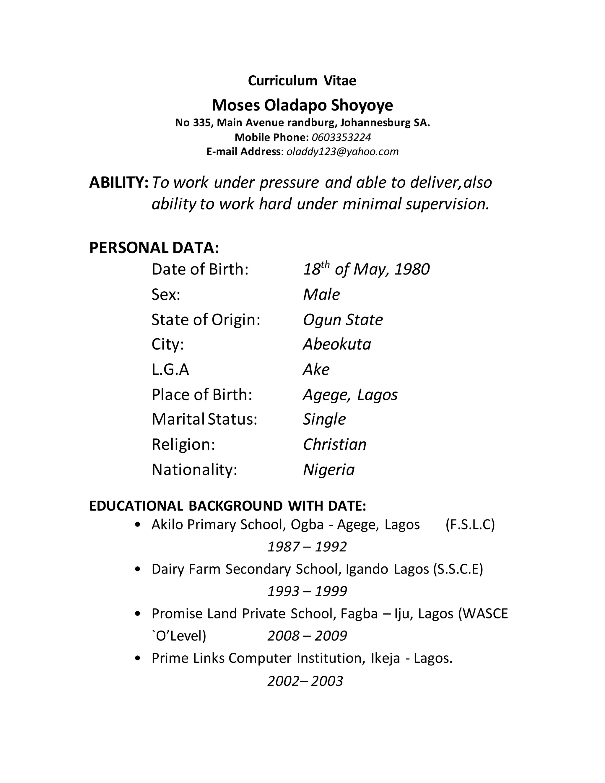 Curriculum Vitae MOSES 1A | PDF
