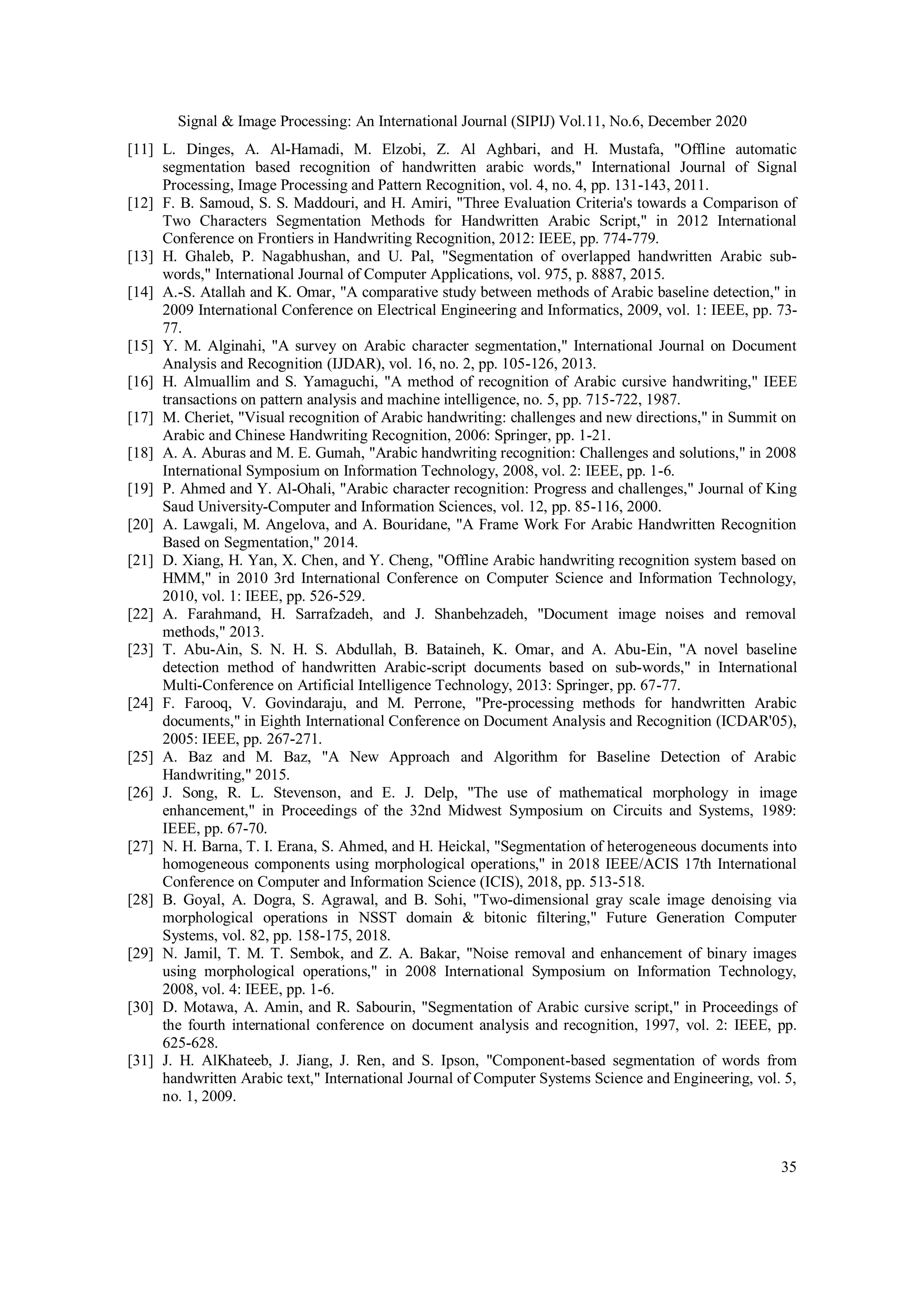 Off Line Arabic Handwritten Words Segmentation Using Morphological Operators Pdf