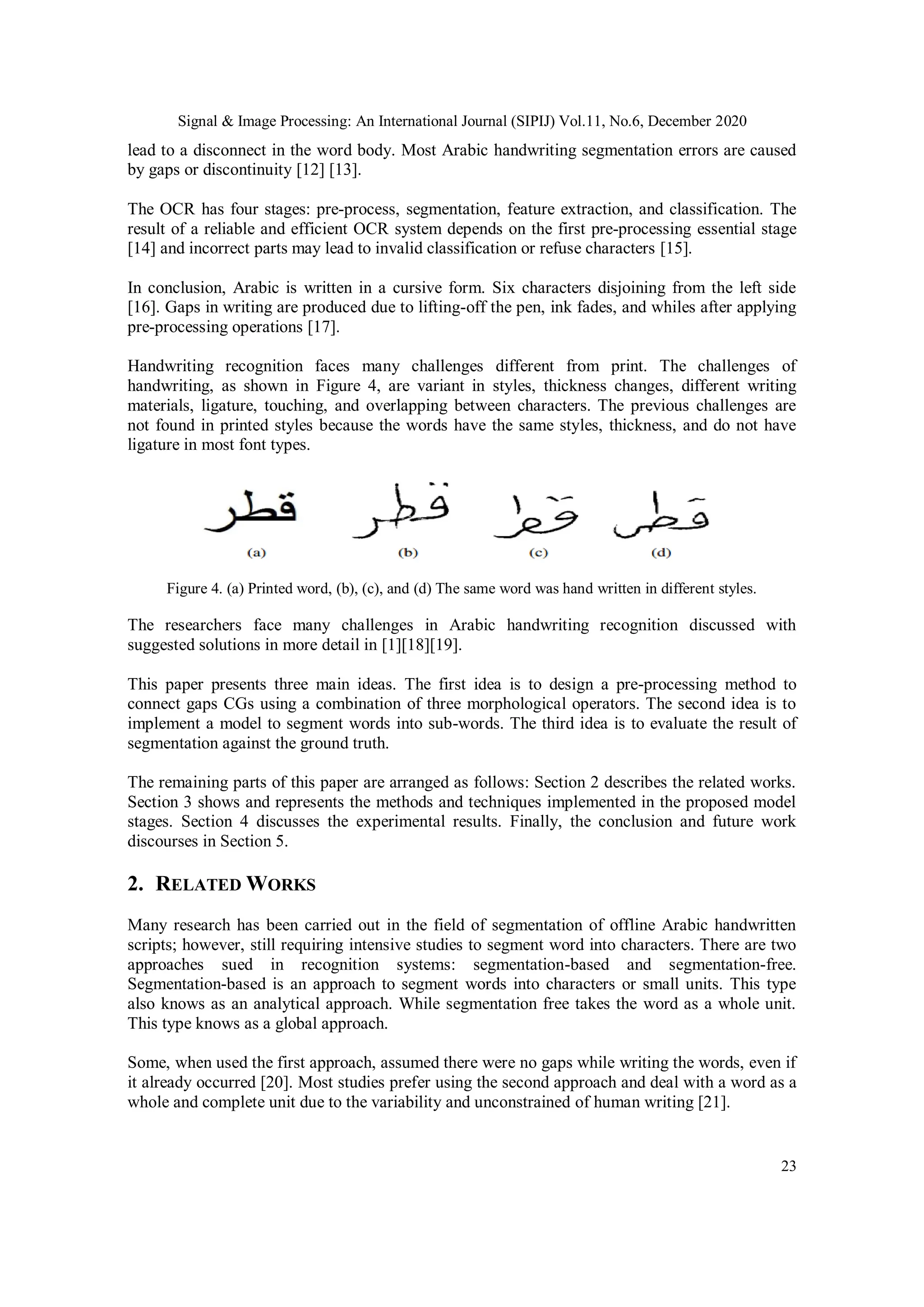 Off-Line Arabic Handwritten Words Segmentation using Morphological Operators | PDF