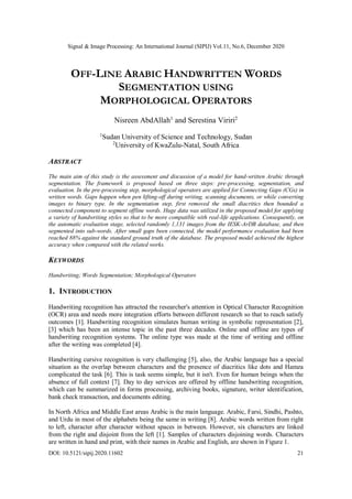 Off-Line Arabic Handwritten Words Segmentation using Morphological Operators | PDF
