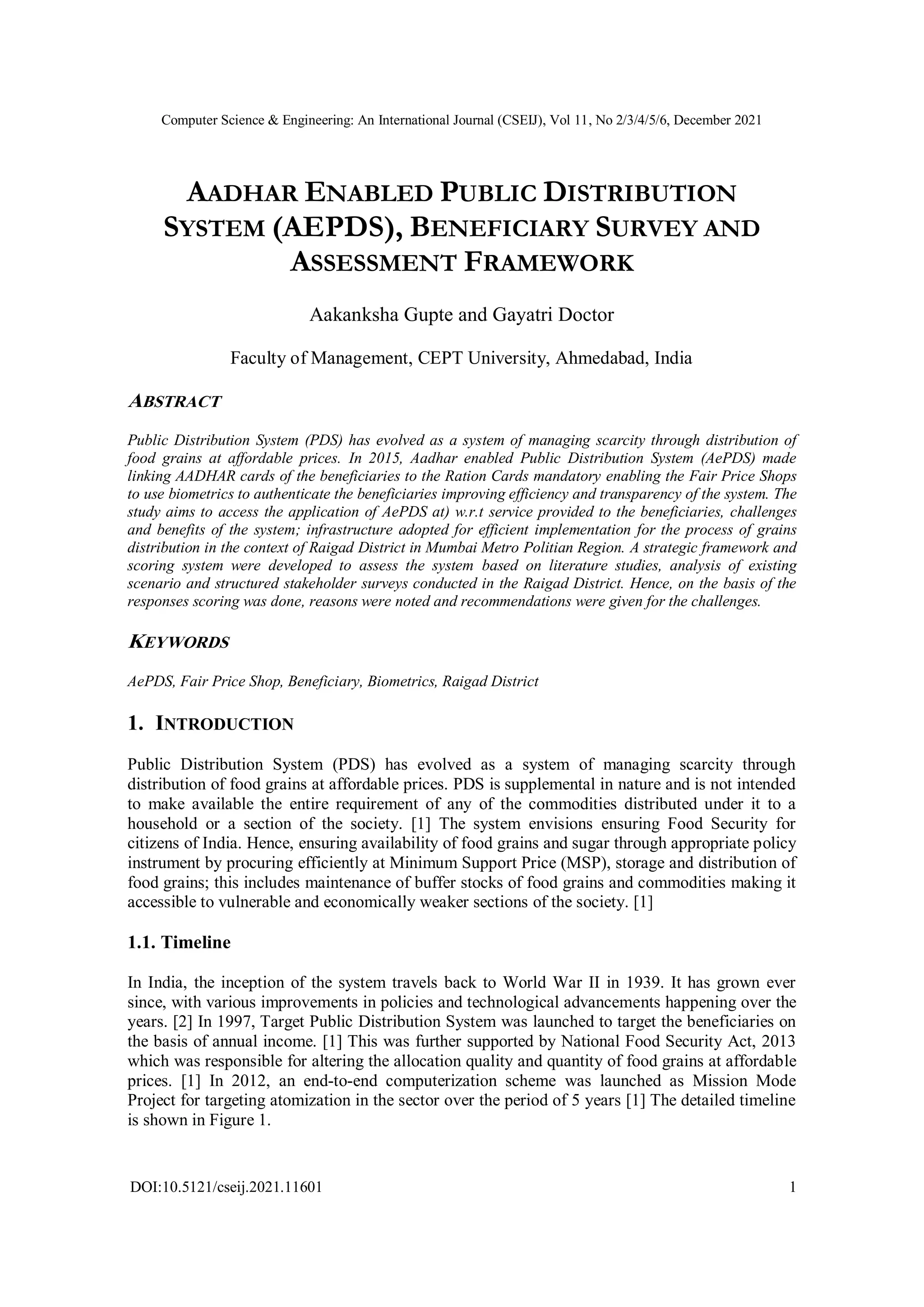 Aadhar Enabled Public Distribution System (AEPDS), Beneficiary Survey ...