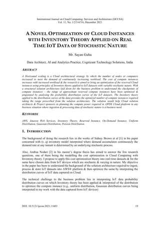 A NOVEL OPTIMIZATION OF CLOUD INSTANCES WITH INVENTORY THEORY APPLIED ON REAL TIME IOT DATA OF ...