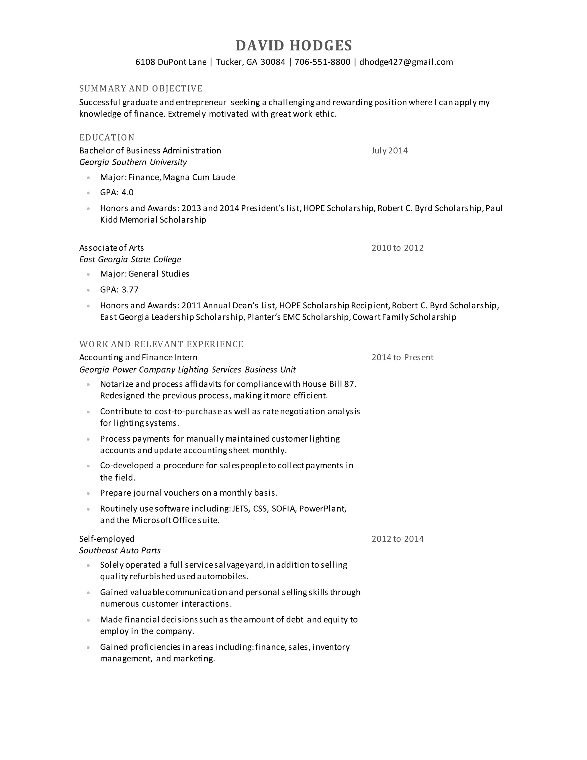 David Hodges Current Resume. | PDF
