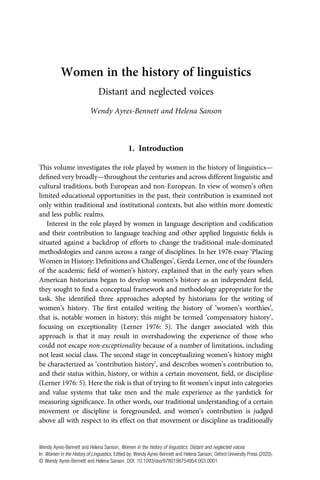 Women In The History Of Linguistics Wendy Ayresbennett Editor | PDF