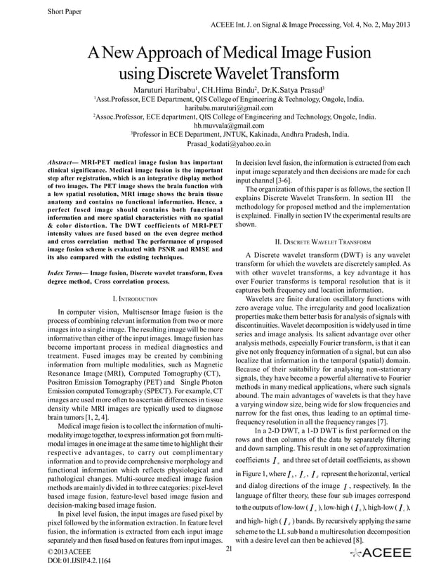A New Approach of Medical Image Fusion using Discrete Wavelet Transform | PDF