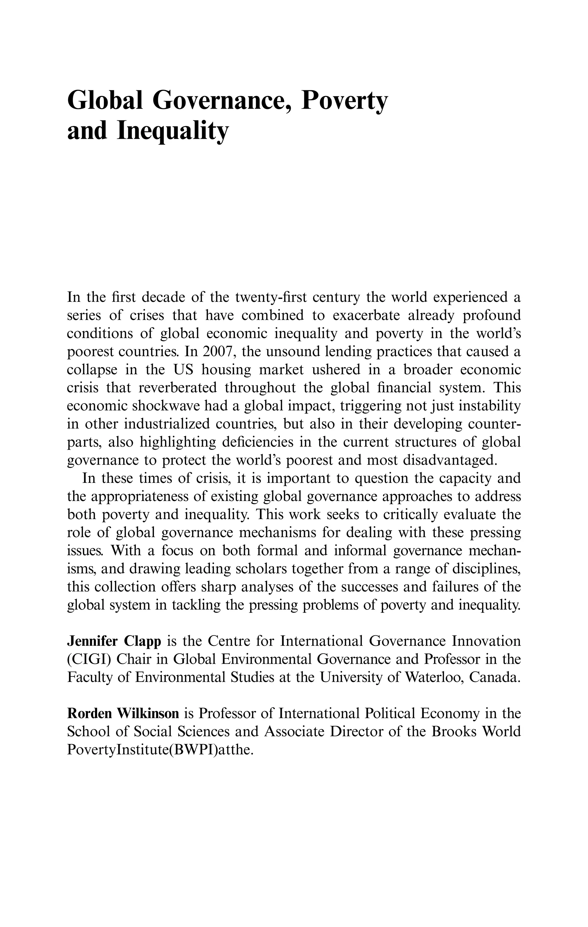 Global Governance Poverty And Inequality Global Institutions First ...