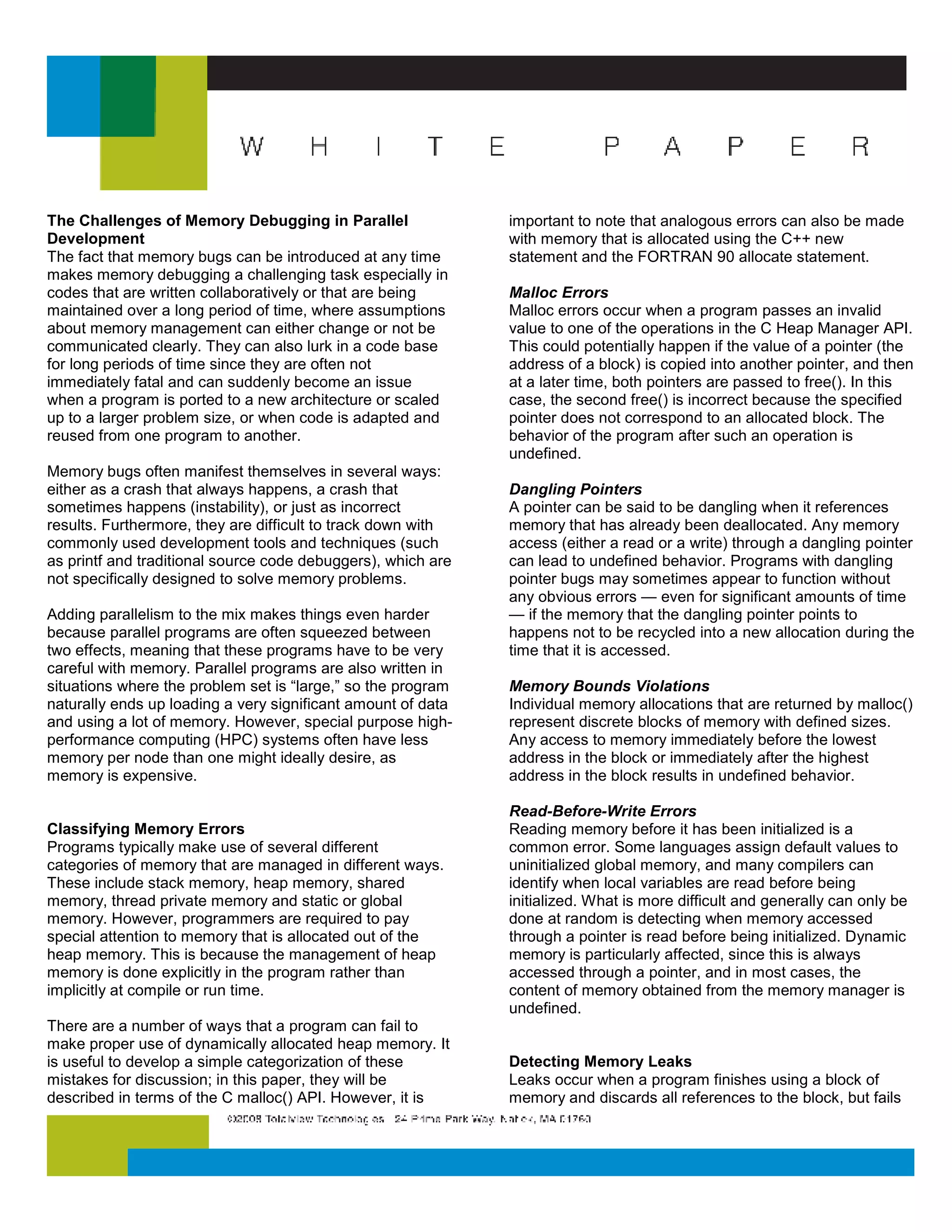 TotalView - Memory debugging in parallel and distributed applications | PDF