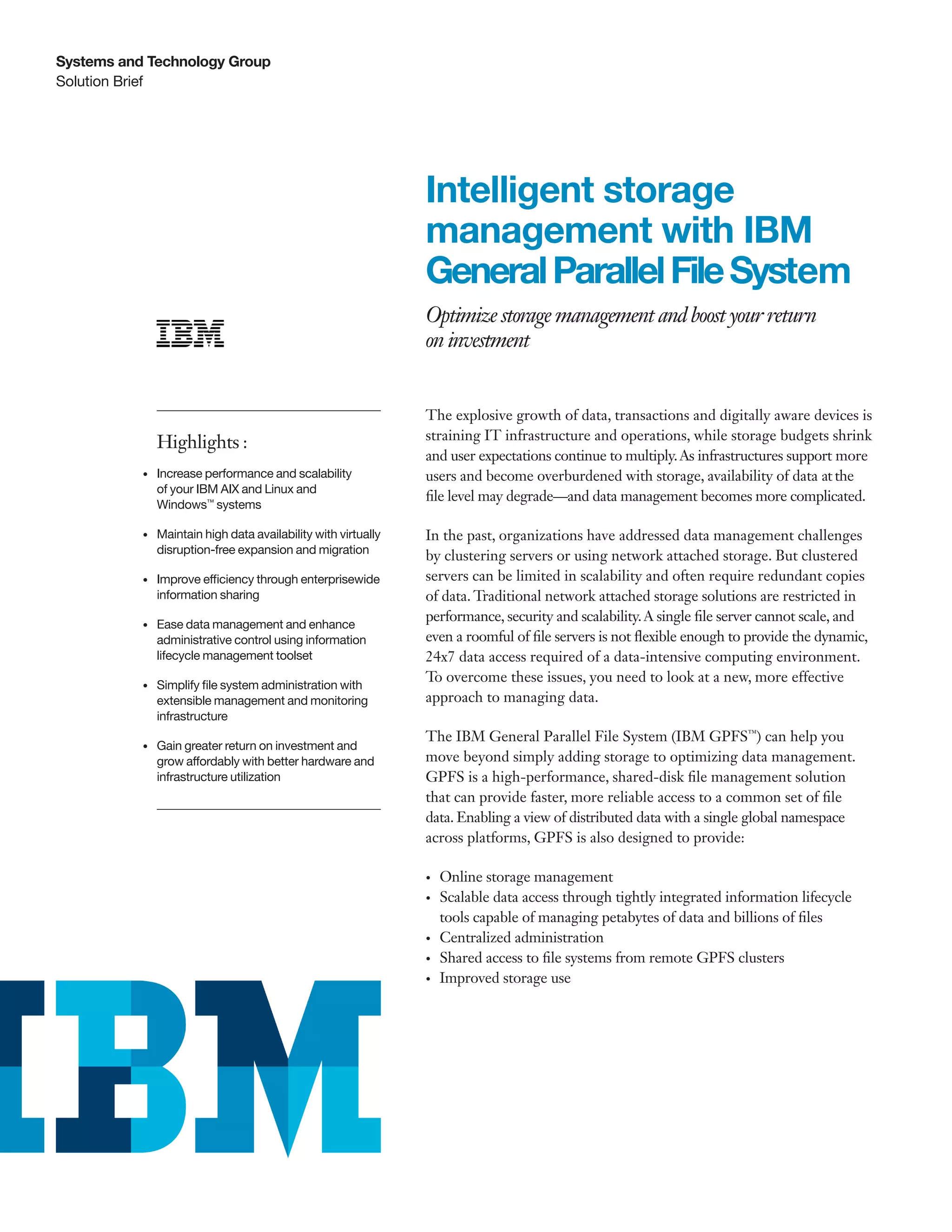 GPFS Solution Brief | PDF | Computer Networking | Computing