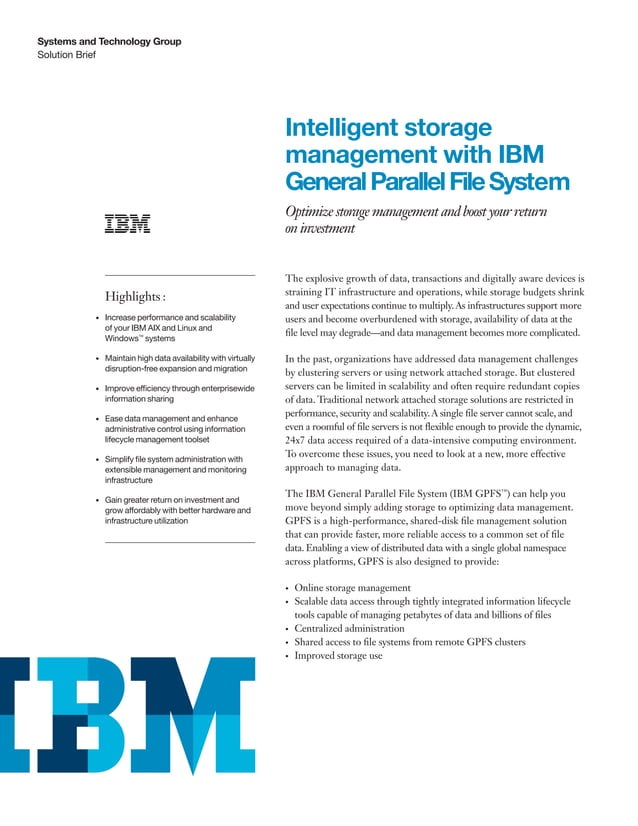 GPFS Solution Brief | PDF | Computer Networking | Computing