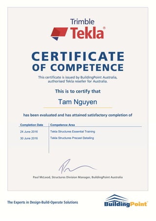Tekla_Competence_Certificate_Tam Nguyen | PDF