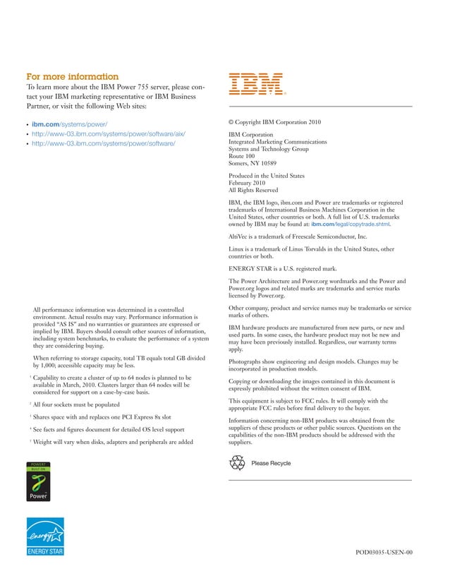 IBM Power 755 Server Data Sheet | PDF