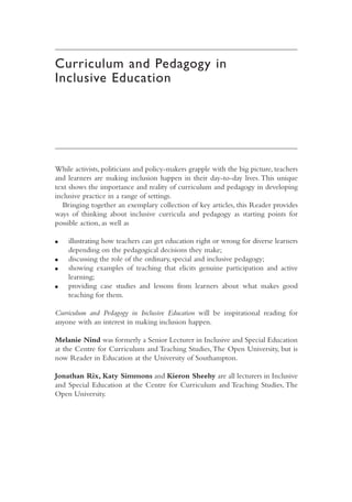Curriculum And Pedagogy In Inclusive Education Values Into Practice ...
