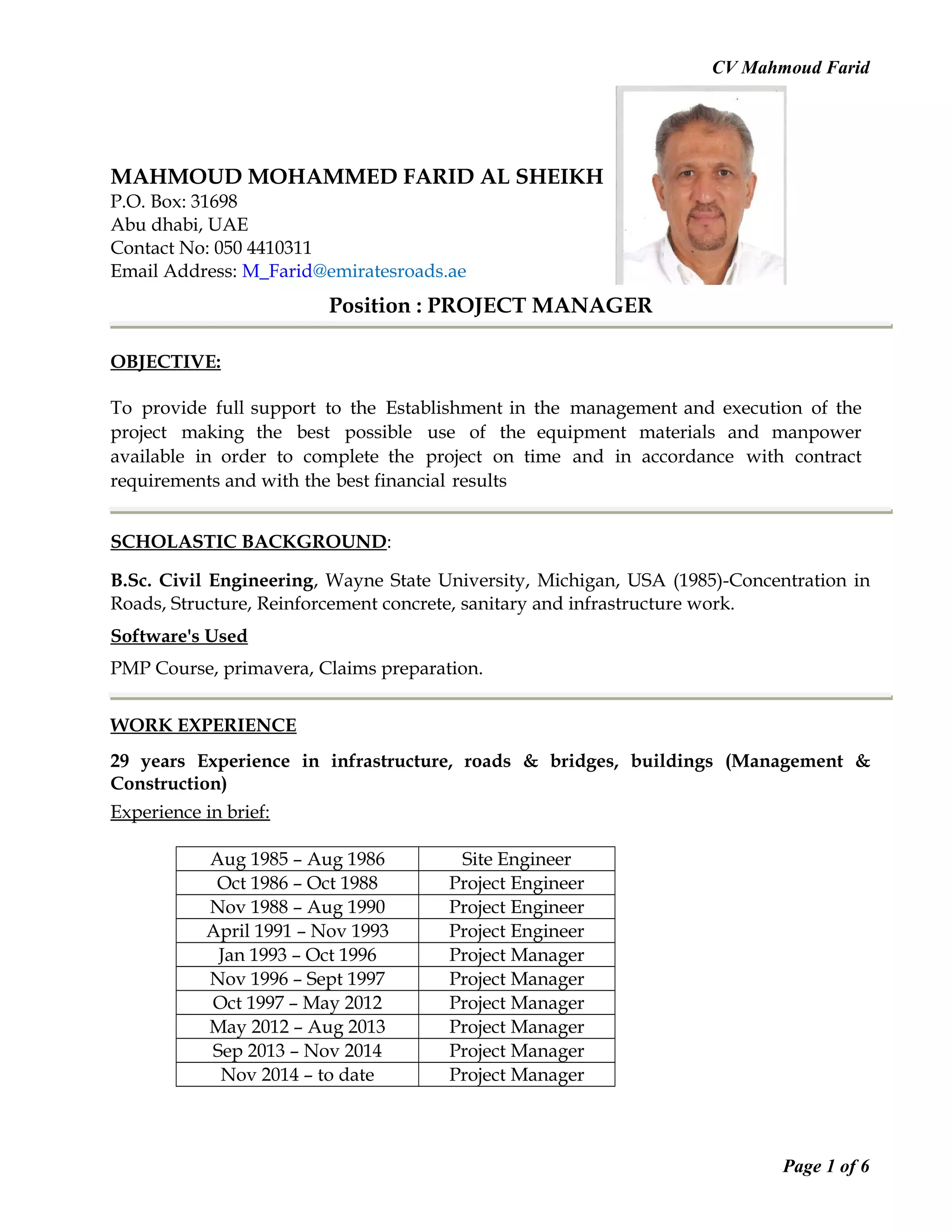 CV Mahmoud Farid PM | PDF