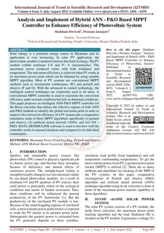 Analysis and Implement of Hybrid ANN PandO Based MPPT Controller to Enhance Efficiency of ...