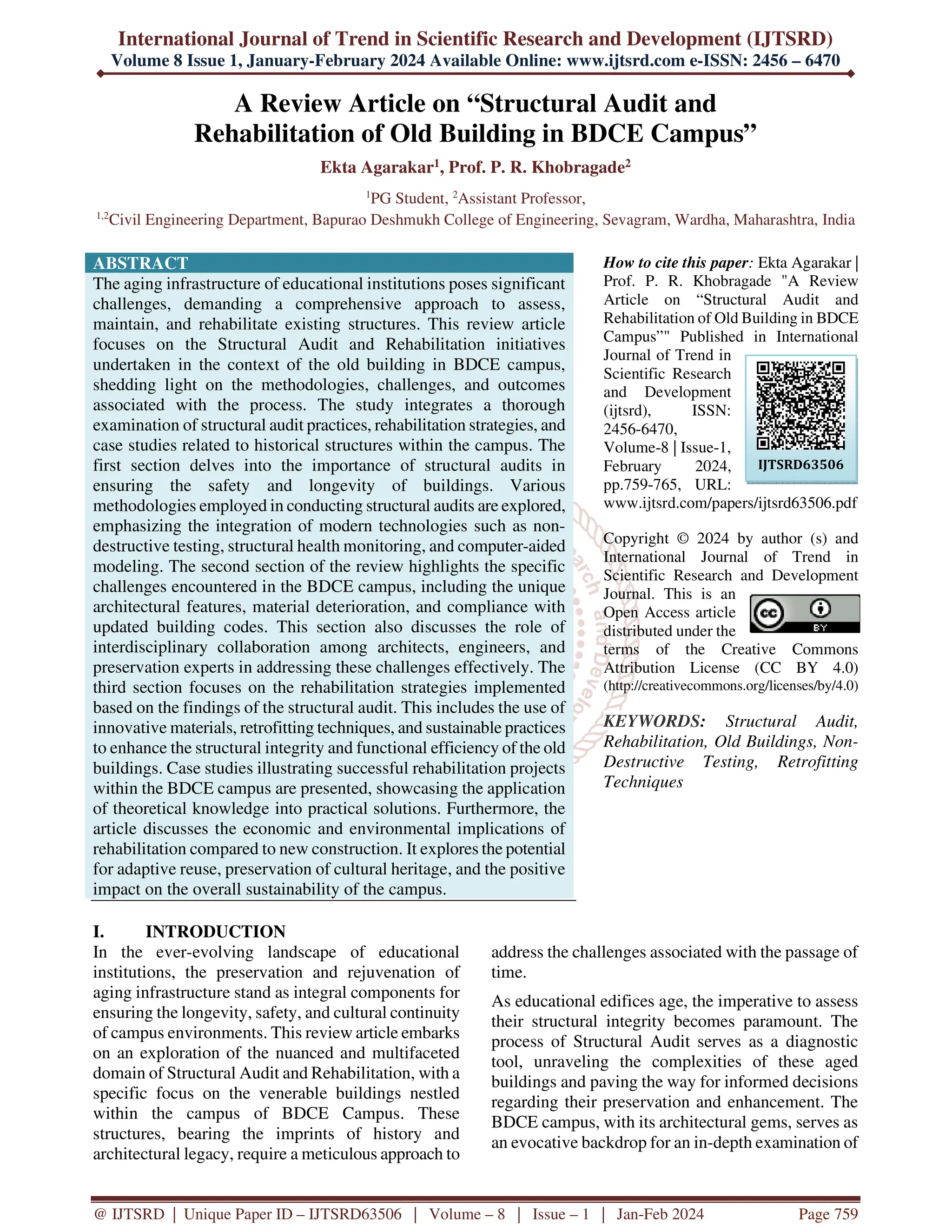 A Review Article on “Structural Audit and Rehabilitation of Old ...