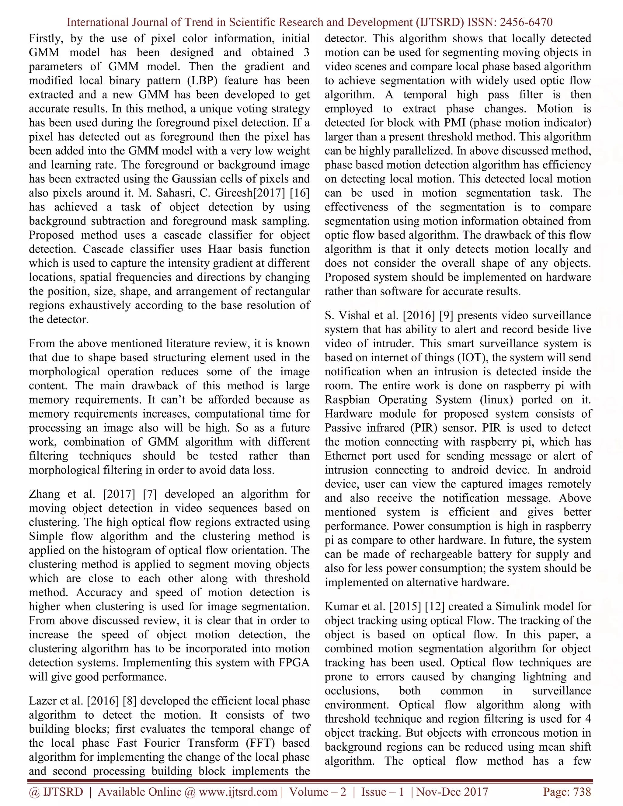 A Review on Motion Detection Techniques | PDF