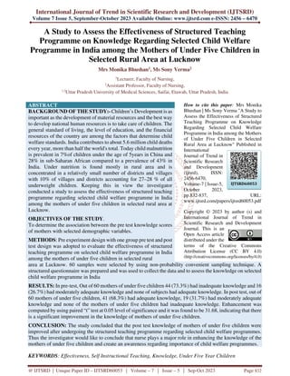 A Study to Assess the Effectiveness of Structured Teaching Programme on ...