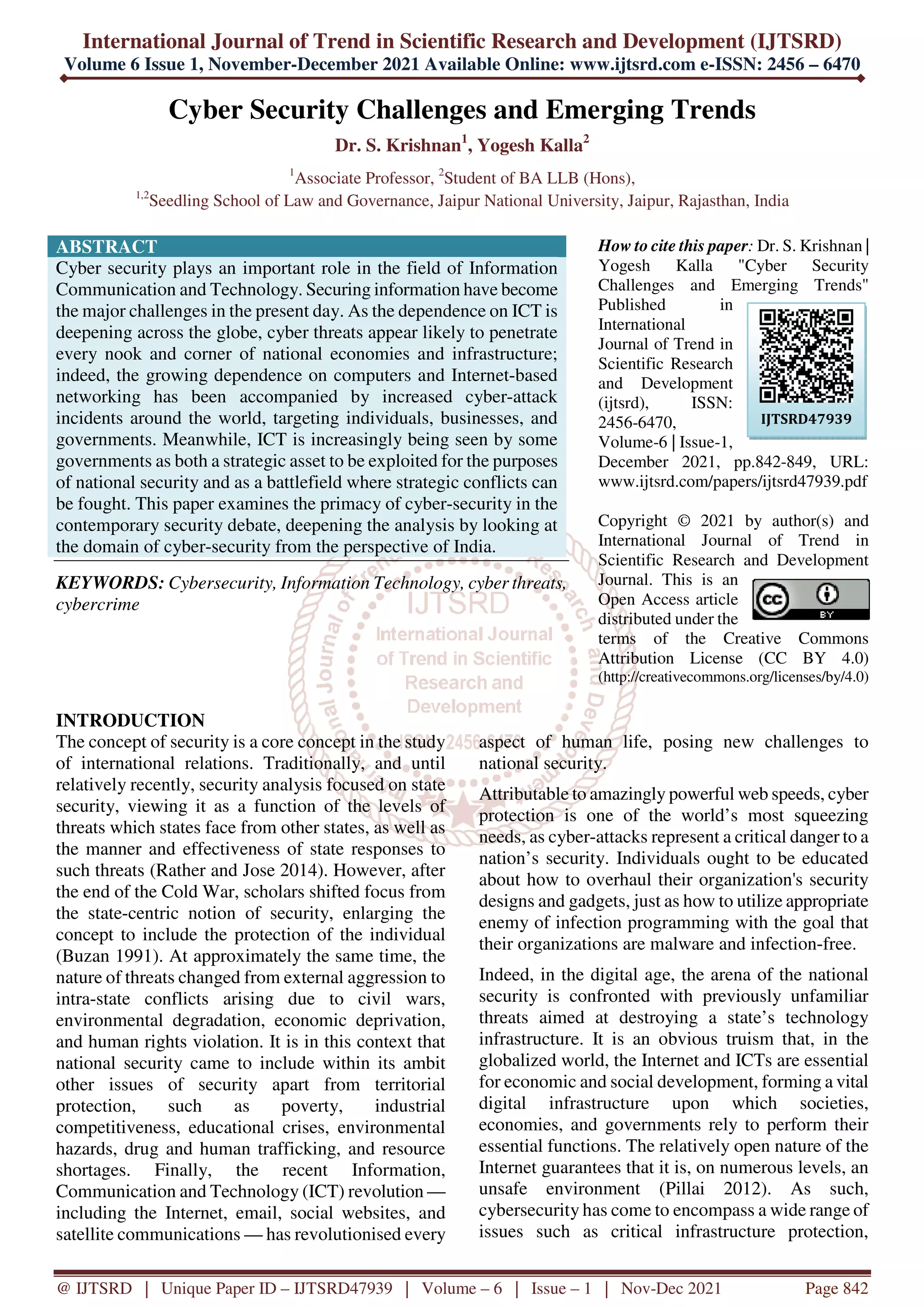 Cyber Security Challenges and Emerging Trends | PDF