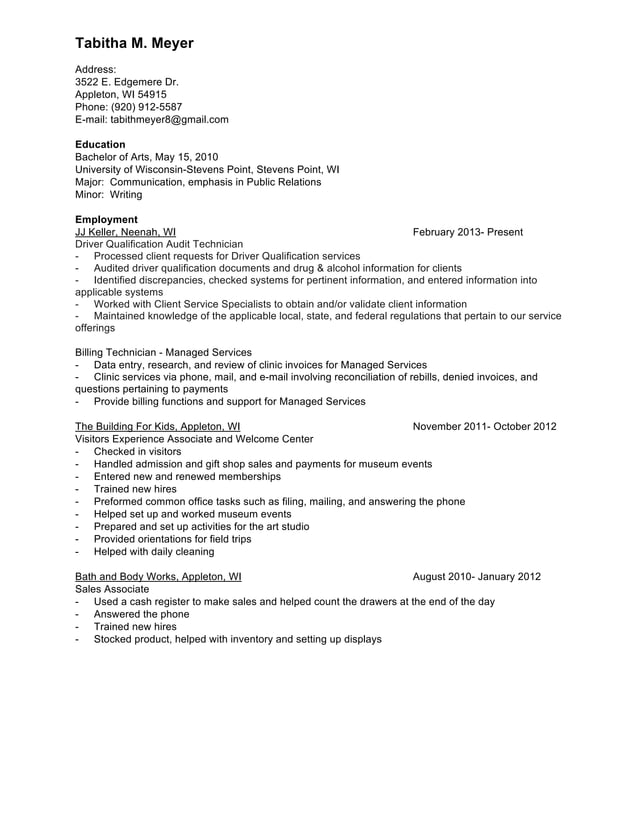 Tabitha's Resume August 2016 | PDF | Business | Business and Finance